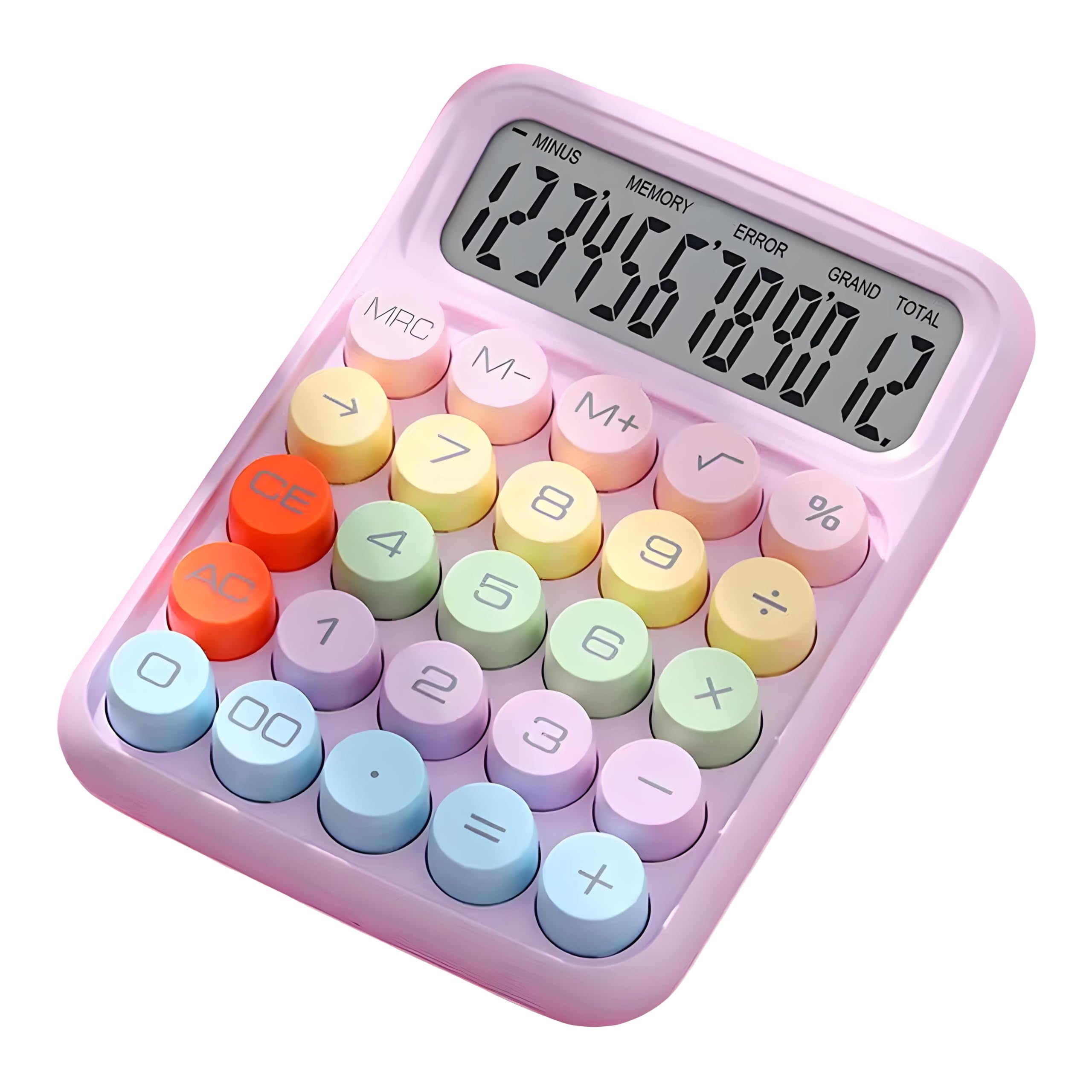 Mechanical Calculator-Colorful Candy-Colored Calculator Cute 12 Digit Large LCD Display Big Button Calculator for School Office Calculators Desktop 15° Tilt Kids Calculator Pink Purple