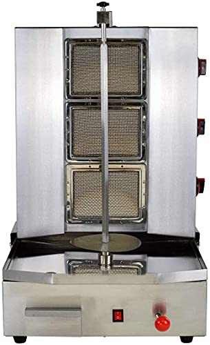 NJTFHU Shawarma Machine with 3 Burners Roaster Kitchen Kebab Grill Propane Gyro Machine Automatic Rotation for Restaurant Kitchen Garden