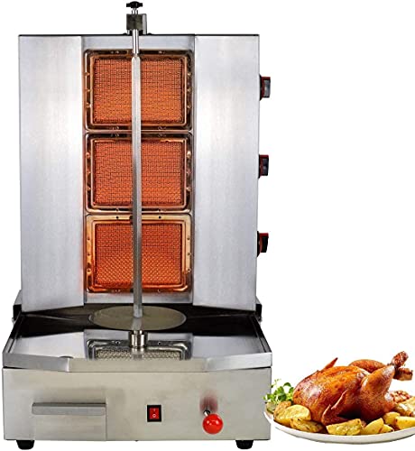 NJTFHU Shawarma Machine with 3 Burners Roaster Kitchen Kebab Grill Propane Gyro Machine Automatic Rotation for Restaurant Kitchen Garden