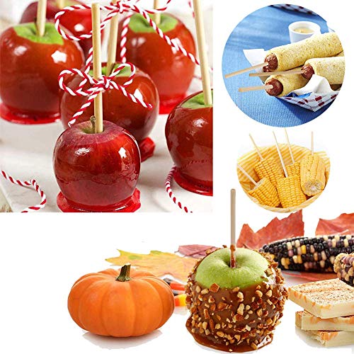 HANSGO Wooden Candy Apple Skewer Sticks, 6mm 5.25inch Natural Bamboo Skewers BBQ Caramel Apple Sticks Cotton Candy Stick Rock Candy Stick Skewer Semi Pointed Lollipop Sticks Barbecue Corn Dog