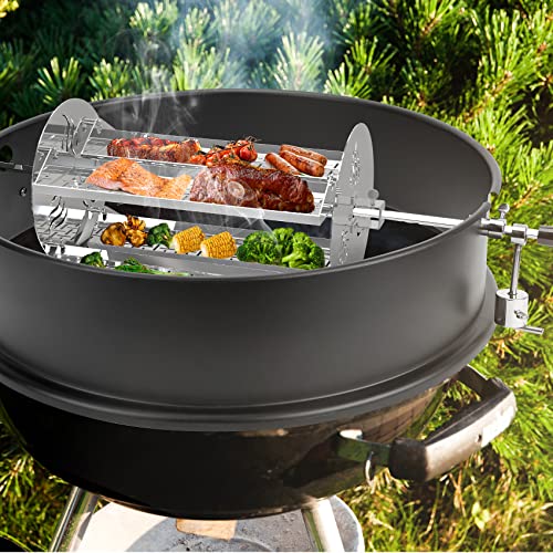 onlyfire 18 inch Round Tumble Rotisserie Basket Cooking Accessory,Stainless Steel BBQ Grill Rotisserie Rotating Trays Fits for 1/2" & 3/8" Hexagon,3/8" & 5/16" Square Spit Rods