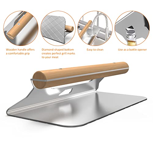 Onlyfire Chef Barbecue Tool Stainless Steel Burger Press for Griddle, Smash Burger Press with Wooden Handle for Flat Top Grill Cooking, Great for Cooking Bacon, Sandwiches, Meat, Steak