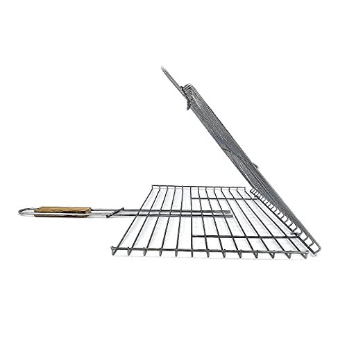 Grilling Basket for Outdoor Grill, Barbecue Basket for Fish, Steak, Chicken, Vegetables, Shish Kabob and Shrimp, Large Lockable Basket with Wooden Handle, Sturdy BBQ Accessories, 11 x 18 in