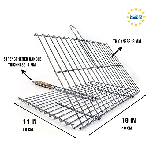 Grilling Basket for Outdoor Grill, Barbecue Basket for Fish, Steak, Chicken, Vegetables, Shish Kabob and Shrimp, Large Lockable Basket with Wooden Handle, Sturdy BBQ Accessories, 11 x 18 in