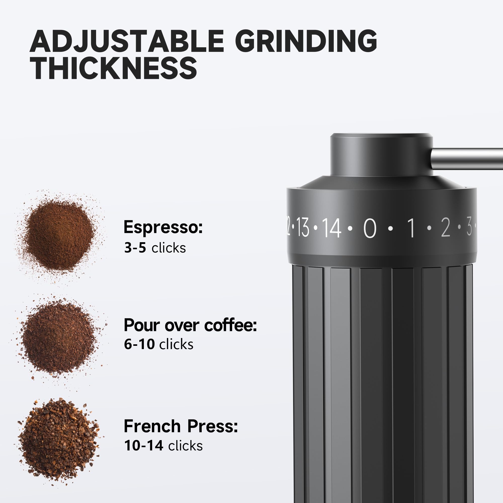Manual Coffee Grinder, External Adjustable Coarseness Capacity 20g with Stainless Steel Conical Burr, MIFEEL Portable Hand Coffee Bean Grinder with Removable Handle for Travel, Camping, Office