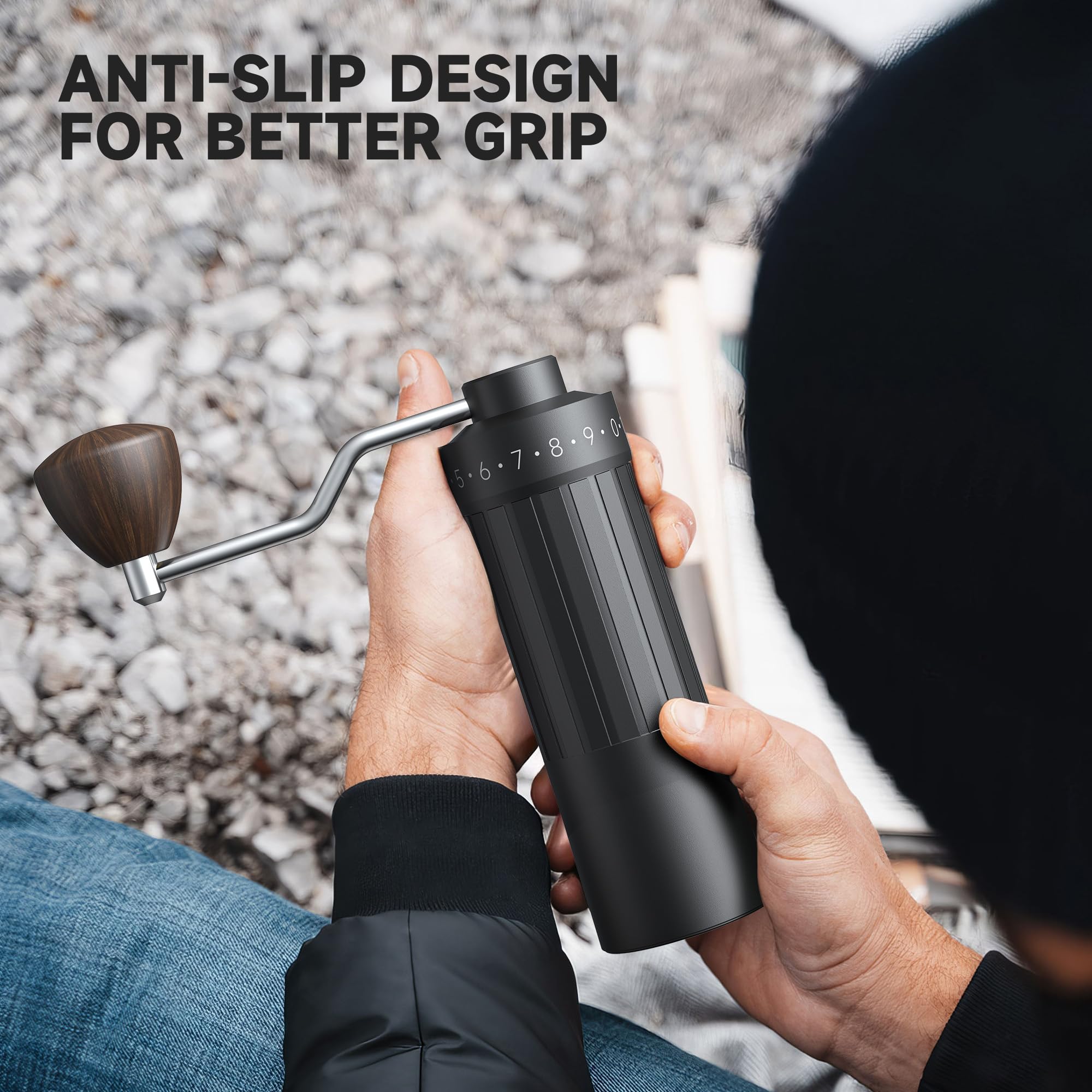 Manual Coffee Grinder, External Adjustable Coarseness Capacity 20g with Stainless Steel Conical Burr, MIFEEL Portable Hand Coffee Bean Grinder with Removable Handle for Travel, Camping, Office