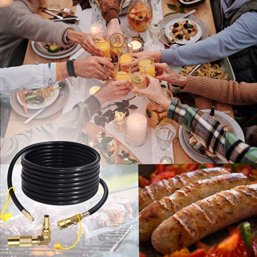 12FT Quick-Connect RV Propane Hose with 1/4" Safety Shutoff Valve and 1/4" Male Full Flow Plug, Low Pressure Quick Disconnect Propane Hose with Elbow Adapter for 17" and 22" Blackstone Griddles