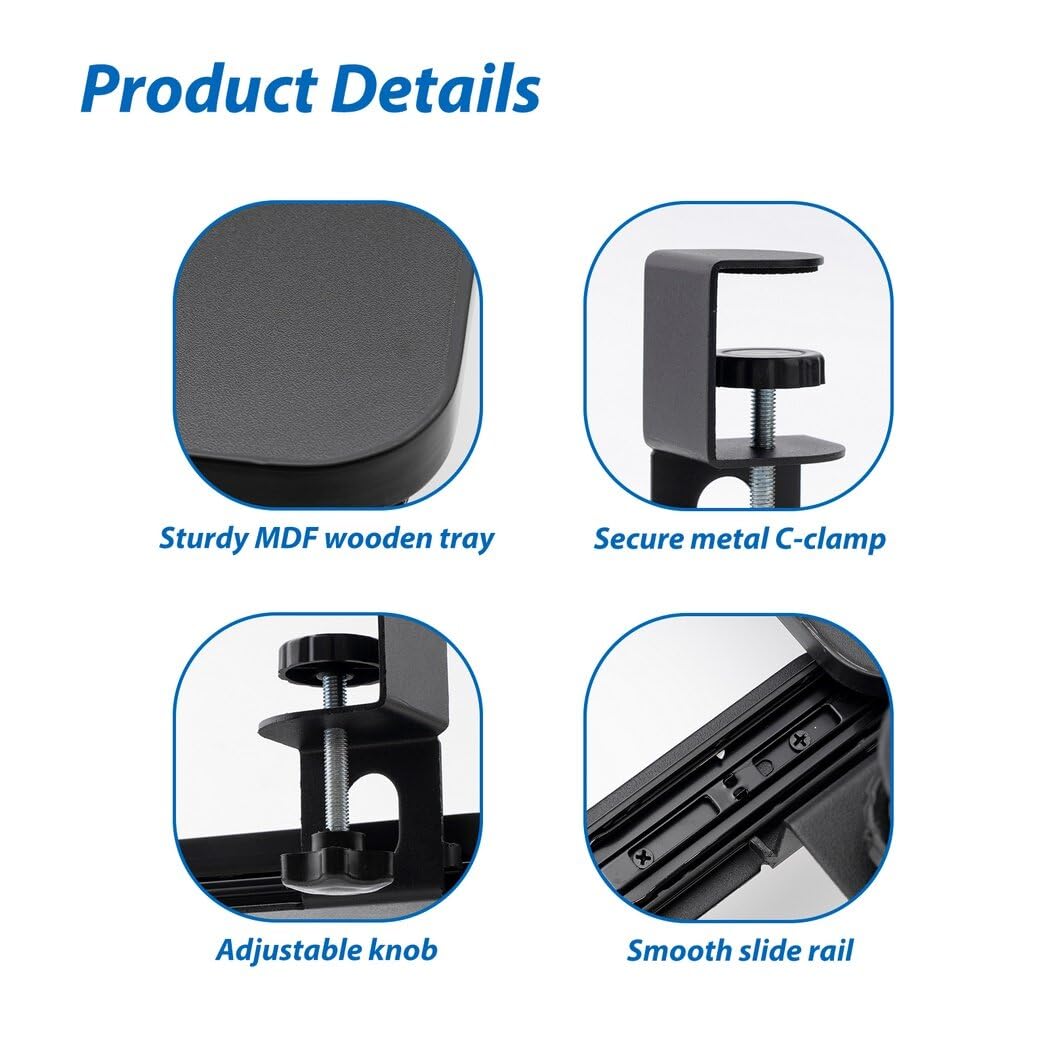 Homaisson Keyboard Tray Under Desk, (XL) Pull Out Keyboard & Mouse Tray with C Clamp, 25''(30.5''Including Clamps) x 10'' Slide-Out Computer Platform Drawer, for Home, Office Typing