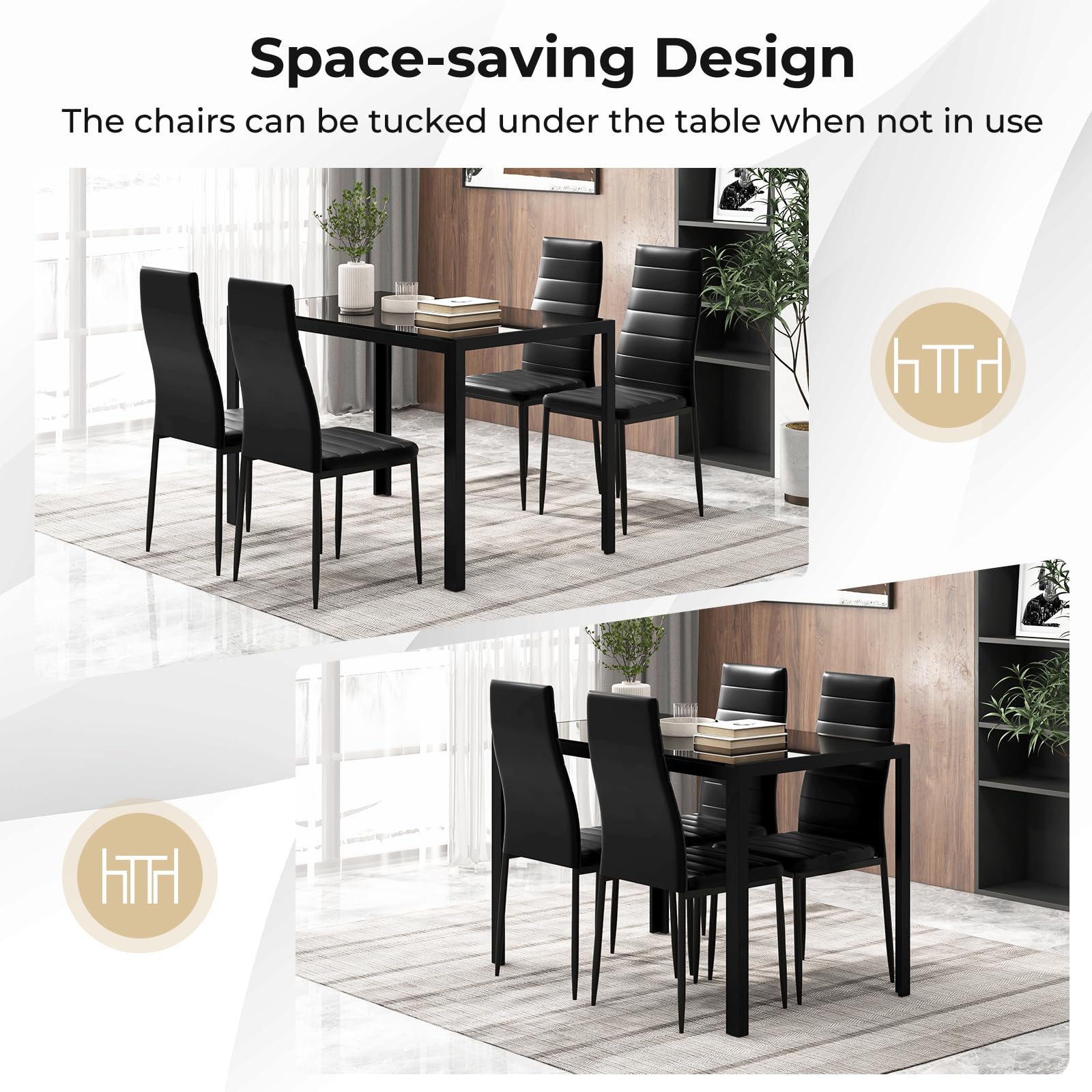 Tangkula Glass Dining Table Set for 4, Modern Tempered Glass Kitchen Table and Chairs, Glass Dining Room Table Set for Small Living Room, Kitchen
