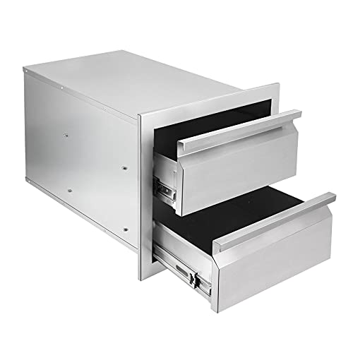 Seeutek Outdoor Kitchen Drawers Stainless Steel, 14W x 14.4H x 23.2D Inch Flush Mount Double Drawers with Embedded Handle, BBQ Drawers for Outdoor Kitchens or BBQ Island Patio Grill Station