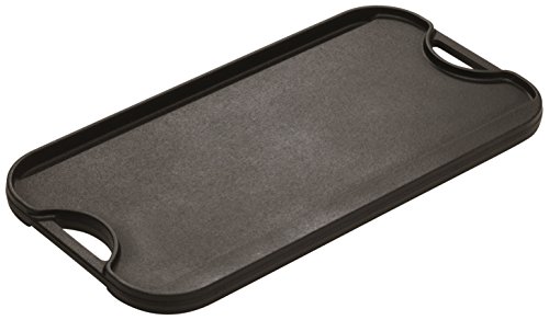 Lodge LPGI3 Cast Iron Reversible Grill/Griddle, 20-inch x 10.44-inch, Black & Cuisinart CGPR-221 Cast Iron Grill Press (Wood Handle), Weighs 2.1-pounds