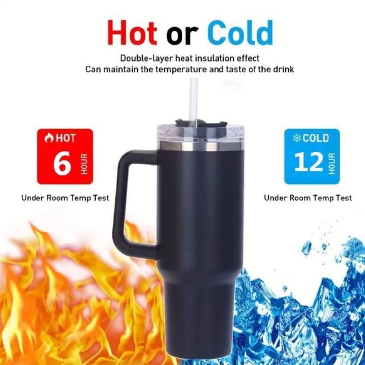 40 Oz Muggs Tumbler with Lid Handle Straw, 304 Stainless Steel Double-layer Vacuum Auto Cup Outdoor large Capacity Travel Mug Thermos Travel Coffee Mug for Home, Office (White)