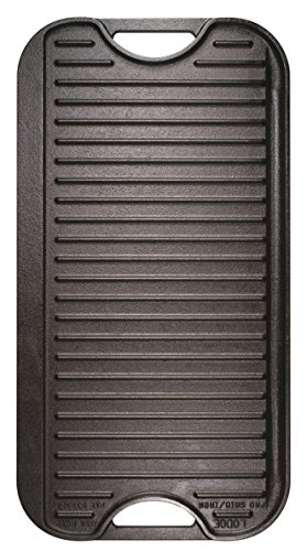 Lodge LPGI3 Cast Iron Reversible Grill/Griddle, 20-inch x 10.44-inch, Black & Cuisinart CGPR-221 Cast Iron Grill Press (Wood Handle), Weighs 2.1-pounds