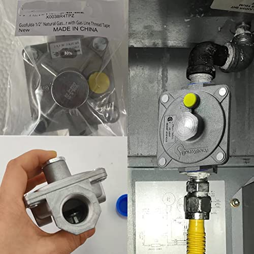 Guofulda 1/2'' Natural Gas Regulator, Inlet Pressure:1/2ββ PSIG, Outlet Pressure LPG 5" W.C, 1/2"-14NPT Grill Regulator for NG Gas Low Pressure Regulator with Gas Line Thread Tape