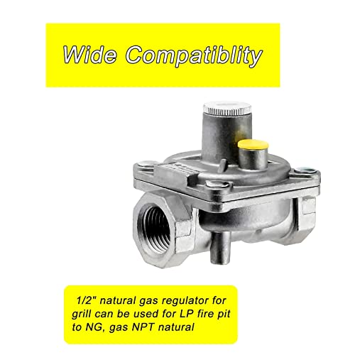 Guofulda 1/2'' Natural Gas Regulator, Inlet Pressure:1/2ββ PSIG, Outlet Pressure LPG 5" W.C, 1/2"-14NPT Grill Regulator for NG Gas Low Pressure Regulator with Gas Line Thread Tape