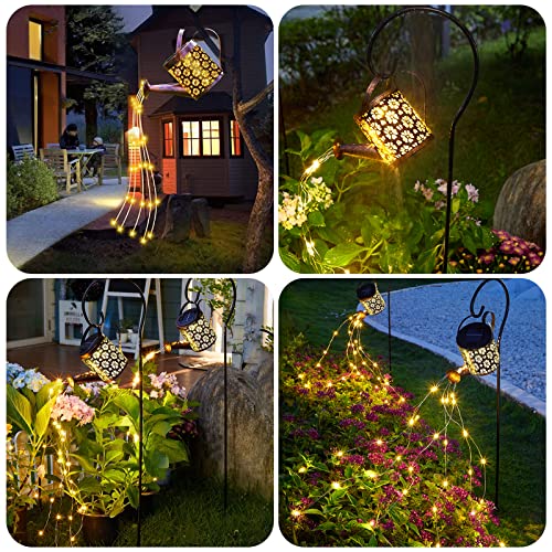 Ledeak Solar Watering Can with Lights, Creative Garden Shower Light with Hook, Hanging Solar Lantern Outdoor Metal Waterproof Garden Art Light Decor for Table Pathway Walkway Patio Lawn Home Yard
