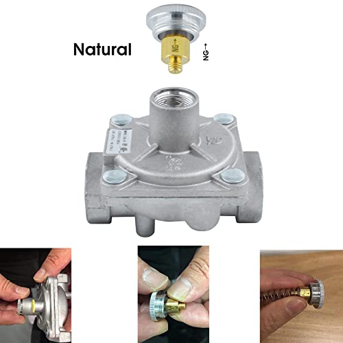 Guofulda 1/2'' Natural Gas Regulator, Inlet Pressure:1/2ββ PSIG, Outlet Pressure LPG 5" W.C, 1/2"-14NPT Grill Regulator for NG Gas Low Pressure Regulator with Gas Line Thread Tape