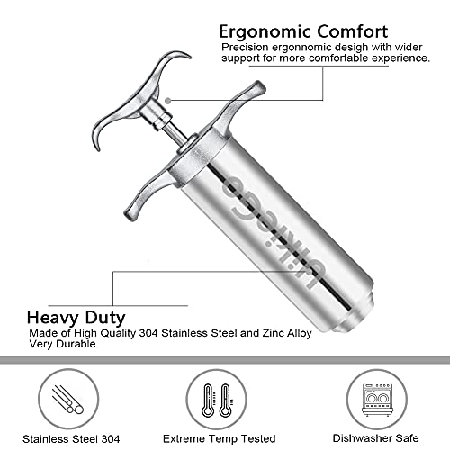 UikieGo 2oz Heavy duty 304 Stainless Steel Meat Marinade Injector Include User Manual (Paper Book) and BBQ Guide E-Book (PDF) for Smoker BBQ Grill Roast (Stoage Bag)