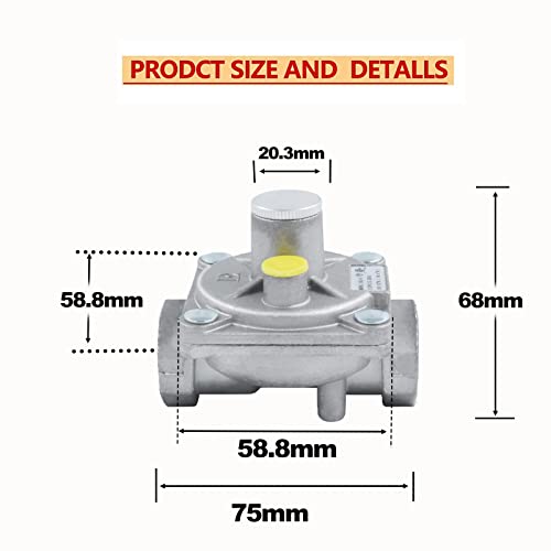 Guofulda 1/2'' Natural Gas Regulator, Inlet Pressure:1/2ββ PSIG, Outlet Pressure LPG 5" W.C, 1/2"-14NPT Grill Regulator for NG Gas Low Pressure Regulator with Gas Line Thread Tape