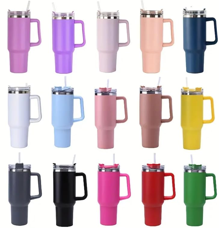 40 Oz Muggs Tumbler with Lid Handle Straw, 304 Stainless Steel Double-layer Vacuum Auto Cup Outdoor large Capacity Travel Mug Thermos Travel Coffee Mug for Home, Office (White)