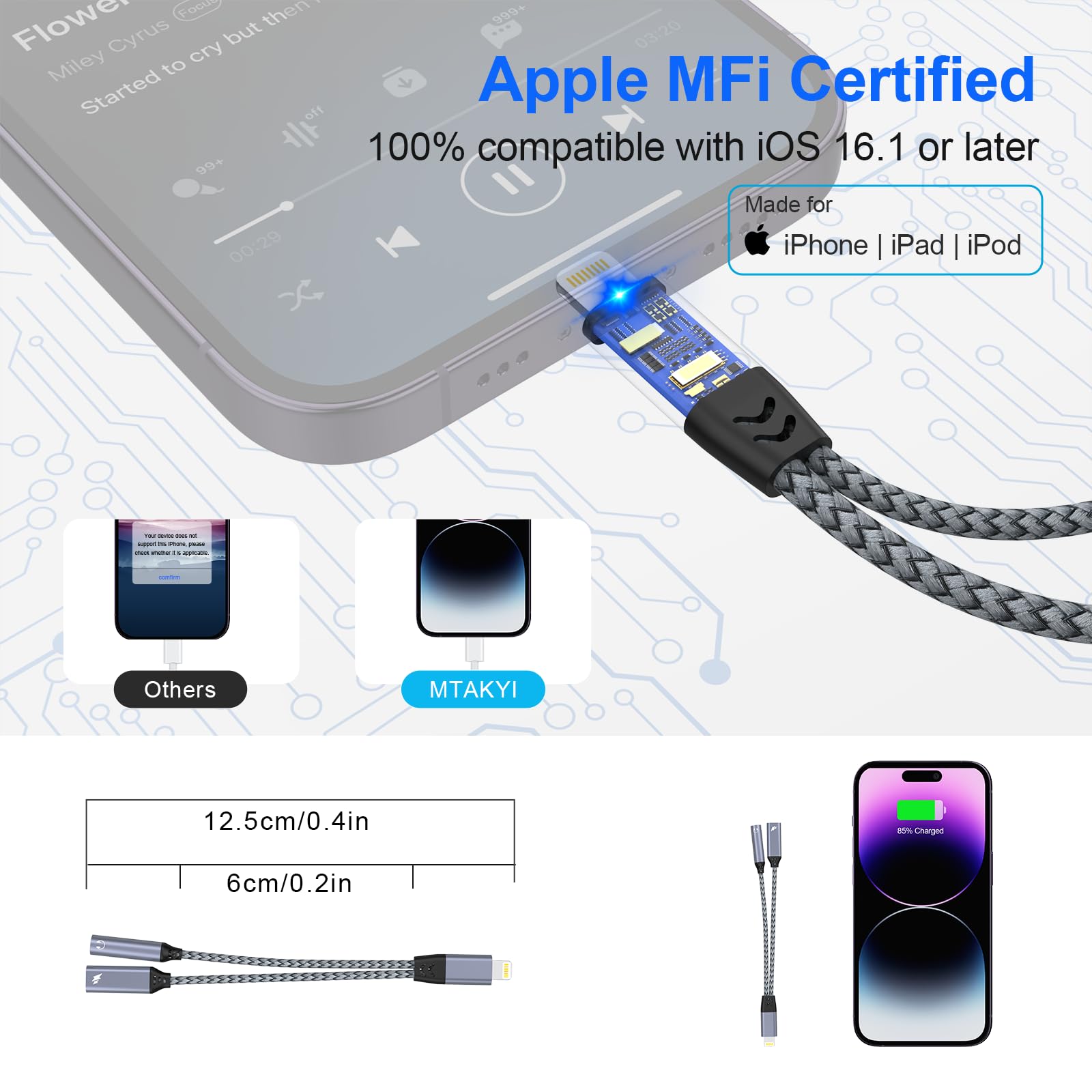 Opluz 2-in-1 Lightning to 3.5mm Headphone and Charger Adapter for iPhone, iPad, and Other Apple Devices