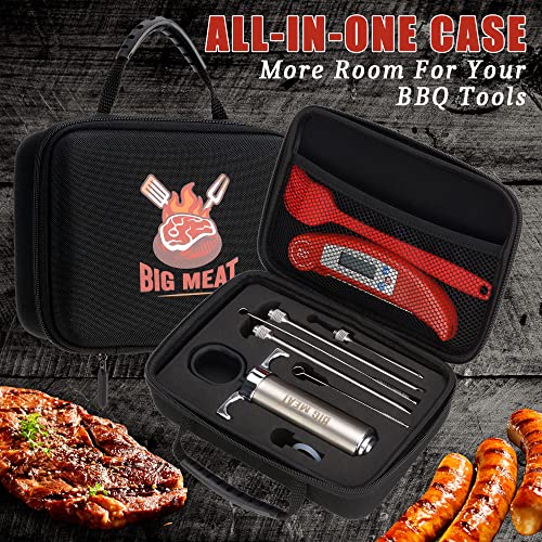 Big Meat Injectors For Smoking - Stainless Steel Meat Injector Syringe Starter Kit, 2oz Marinade Injector Gift Set with 3 Needles, Food Thermometer & Basting Brush - Food Injector