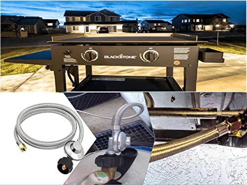 MCAMPAS 6Ft Propane Regulator and Hose, Propane Elbow Adapter 3/8 inch Male Flare Universal Fit for Blackstone Griddle Grill,Blackstone 17"/22"/28"/36" Griddle Gas Grill Regulator Replacement