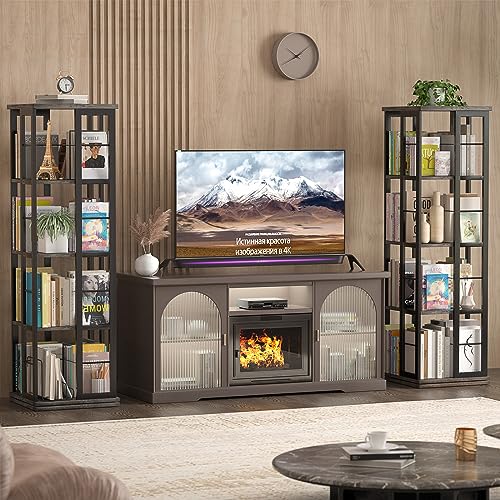 Aheaplus Rotating Bookshelf, Corner Bookshelf, 360 Display Wood Spinning Bookshelf, Floor Standing Bookcase Narrow Shelf Revolving Organizer Storage Rack for Small Space, Bedroom, Study Room, Grey Oak