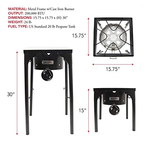 Gas One B-3600H Propane 200,000-BTU Single Outdoor Brewing Burner with Adjustable Height 0-20PSI High Pressure