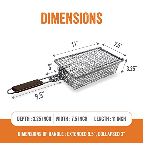 Yukon Glory Premium Grilling Basket, Designed Grill Vegetables, Seafood, Poultry and Meats, Unique Locking Mechanism to Easily Flip Food, Foldable Handle for Compact Storage