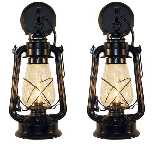 Rustic Lantern Wall Mounted Set - Large Black