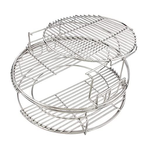 KAMaster 3 Tier 5 Piece EGGspander Replacement Kit for Large Big Green Egg,Stainless Steel Grill Stack Rack with Removable Cooking System,BBQ Grill Basket Grill Expander Rack Ultimate Set Fit L BGE