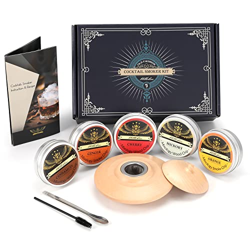 Cocktail Smoker Kit Old Fashioned Smoker for Whiskey & Bourbon Five Types of Wood Chips Orange/Cinnamon/Ginger/Cherry/Hickory Gifts for Men