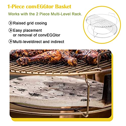 KAMaster 3 Tier 5 Piece EGGspander Replacement Kit for Large Big Green Egg,Stainless Steel Grill Stack Rack with Removable Cooking System,BBQ Grill Basket Grill Expander Rack Ultimate Set Fit L BGE