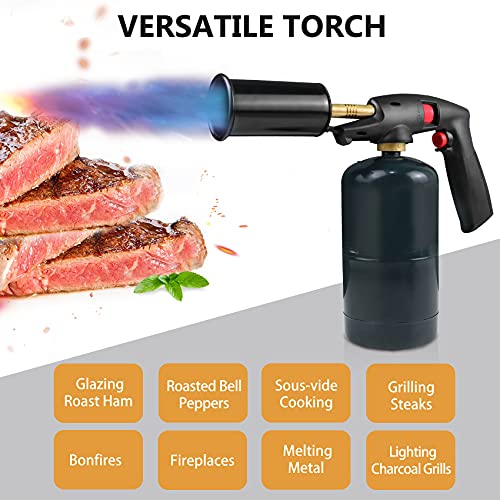 Upgraded Propane Grill Torch, MAPP Cooking Torch, MAP-Pro BBQ Tool with Flame Adjustment Switch, Ideal for Steak Grill Torch, Charcoal Starter and Bonfire Igniter,(Butane/Propane Tank Not Included)