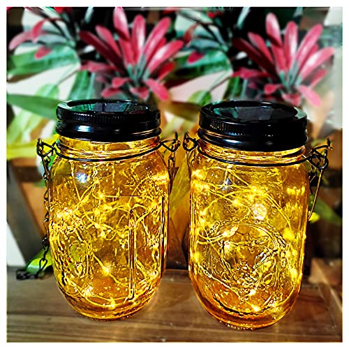 Outdoor Solar Lanterns,Hanging Lights Outdoor,Garden Decorations Patio Decorations Solar Powered Waterproof 30 LED Glass Jar Lights for Party, Courtyard, Patio,Tabletop Decorations (2Pack)