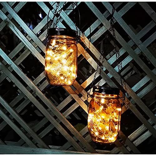 Outdoor Solar Lanterns,Hanging Lights Outdoor,Garden Decorations Patio Decorations Solar Powered Waterproof 30 LED Glass Jar Lights for Party, Courtyard, Patio,Tabletop Decorations (2Pack)