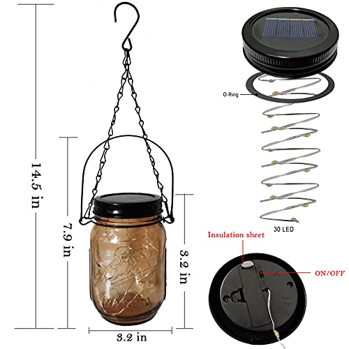 Outdoor Solar Lanterns,Hanging Lights Outdoor,Garden Decorations Patio Decorations Solar Powered Waterproof 30 LED Glass Jar Lights for Party, Courtyard, Patio,Tabletop Decorations (2Pack)