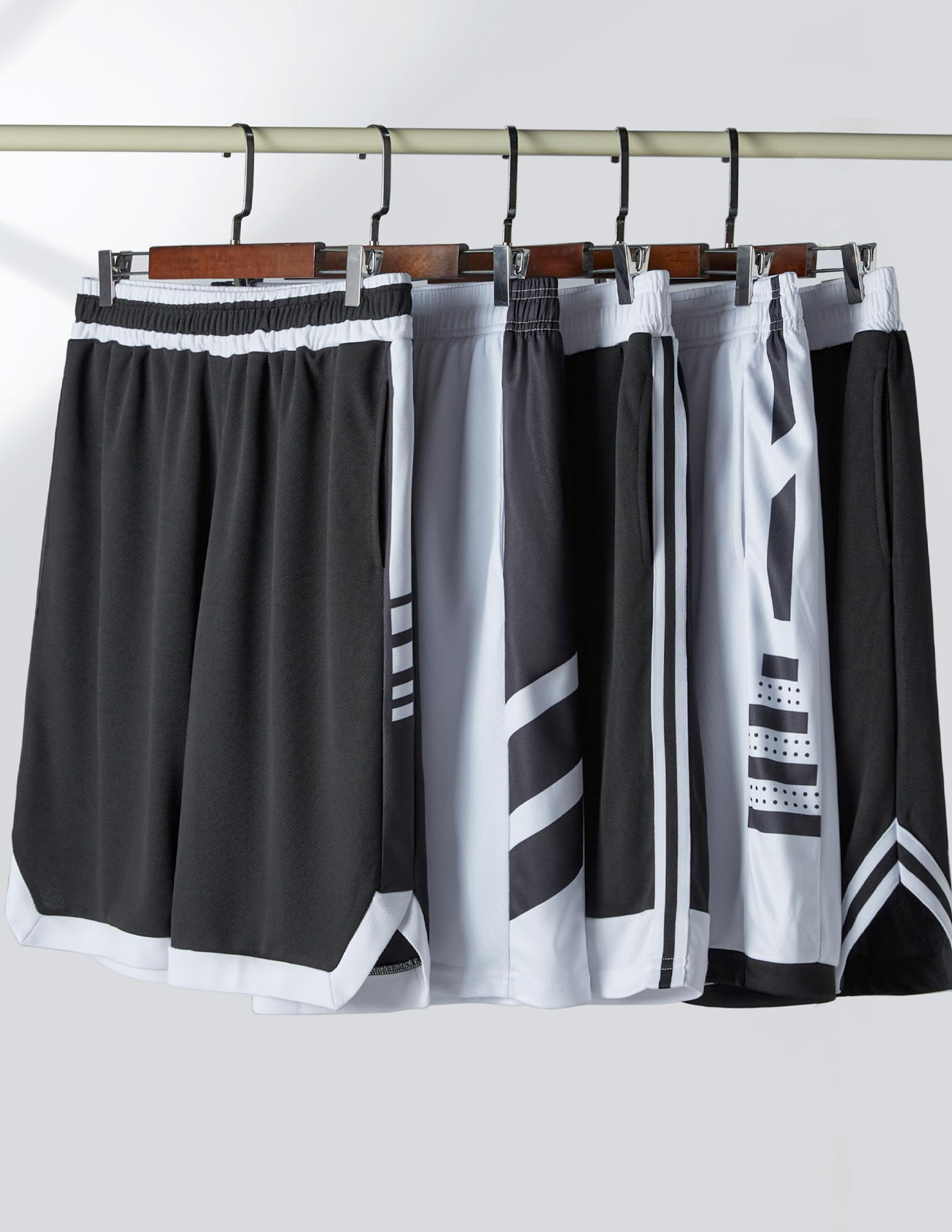 Liberty Imports 5 Pack Men's Quick Dry Athletic Basketball Shorts 9" Inseam with Pockets, Activewear for Workout Gym Running (Set 7, Large) Black/White