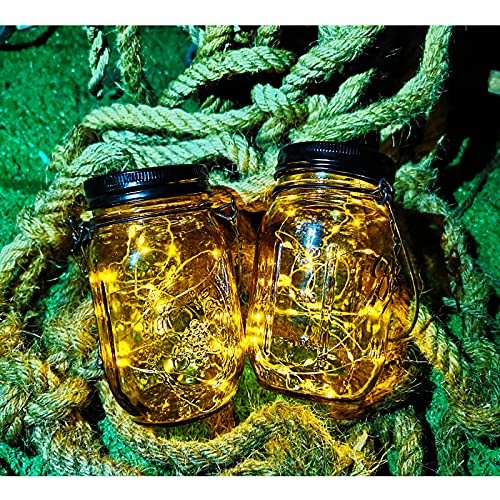 Outdoor Solar Lanterns,Hanging Lights Outdoor,Garden Decorations Patio Decorations Solar Powered Waterproof 30 LED Glass Jar Lights for Party, Courtyard, Patio,Tabletop Decorations (2Pack)