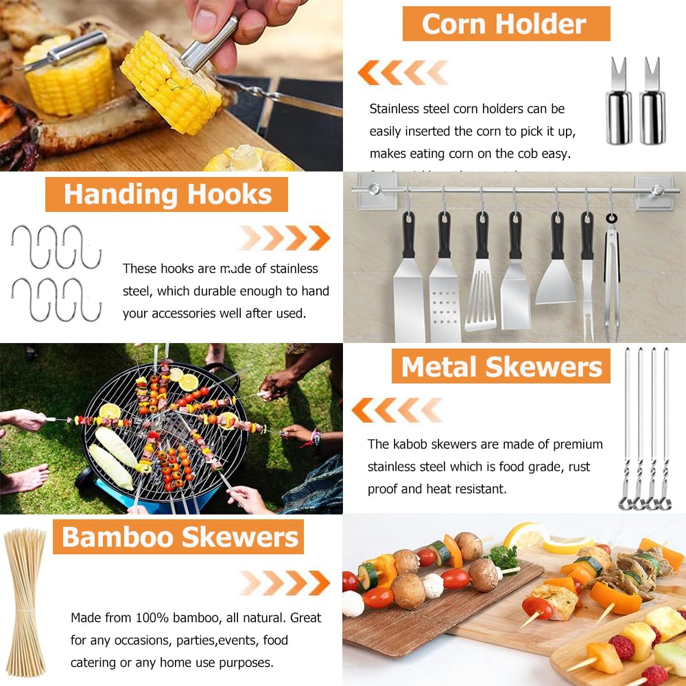 Blackstone Griddle Accessories Kit, 145 Pcs Flat Top Grill Accessories for Blackstone and Camp Chef, Professional Grill Spatula Stainless Steel BBQ Accessories for Men Outdoor Camping