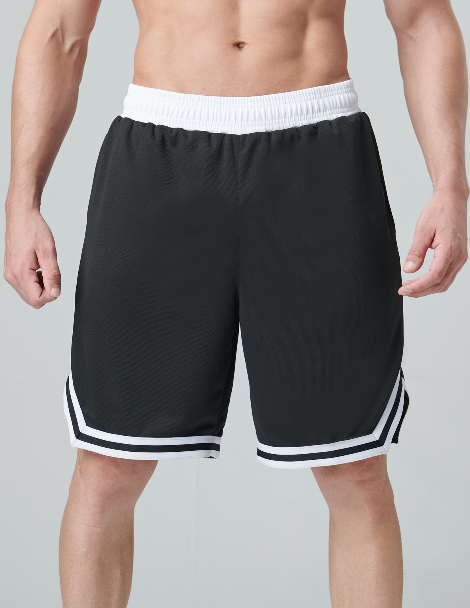 Liberty Imports 5 Pack Men's Quick Dry Athletic Basketball Shorts 9" Inseam with Pockets, Activewear for Workout Gym Running (Set 7, Large) Black/White