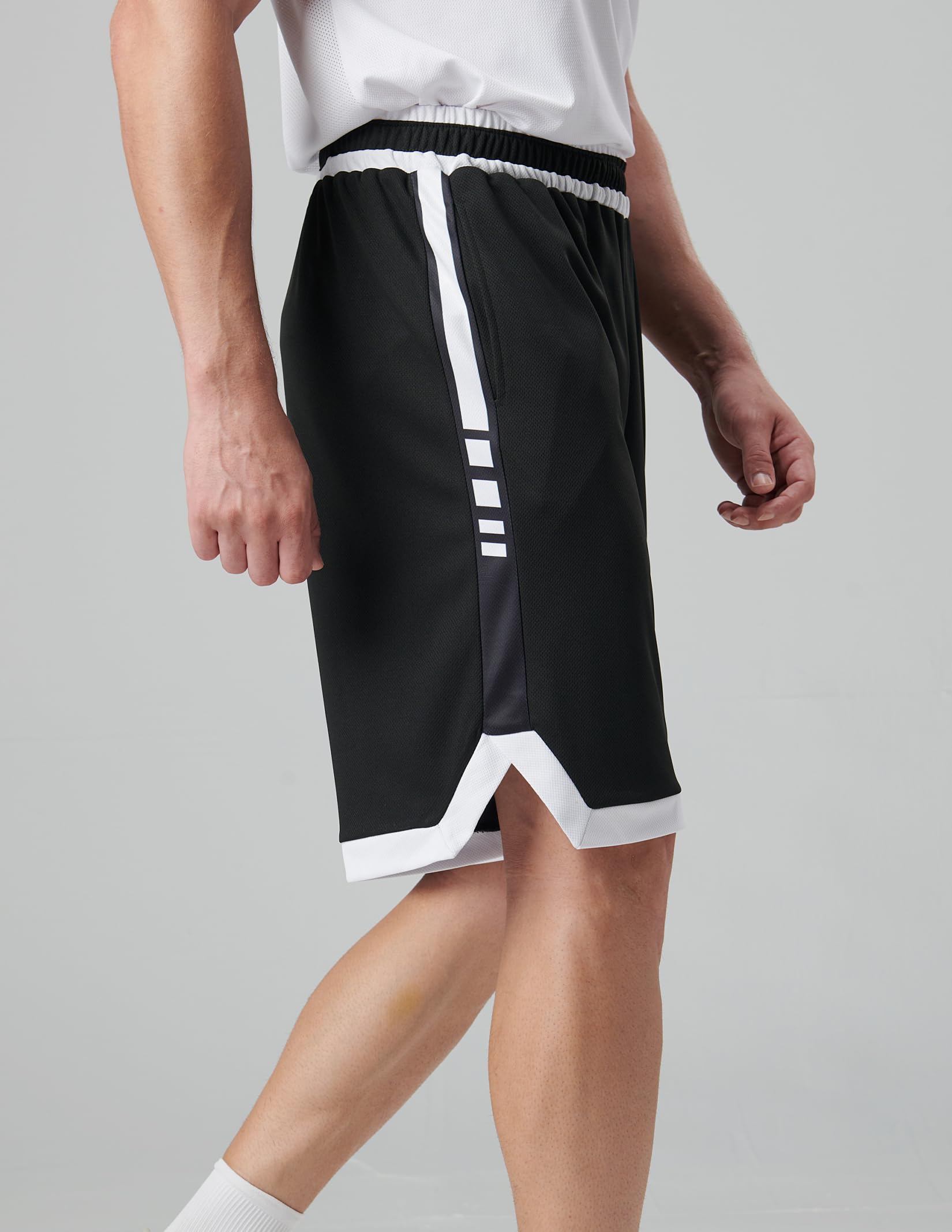 Liberty Imports 5 Pack Men's Quick Dry Athletic Basketball Shorts 9" Inseam with Pockets, Activewear for Workout Gym Running (Set 7, Large) Black/White