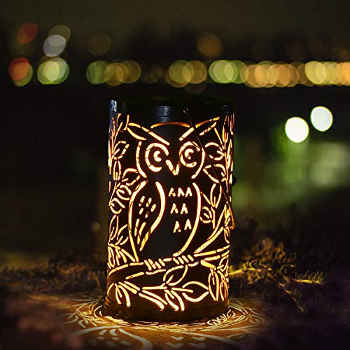 Shengming 2 Pack Hanging Solar Metal LED Lanterns Owl Design Retro Solar Lights with Handle, Outdoor Solar Garden Lights Decor for Yard Tree Fence Patio 20 Lumens Warm White