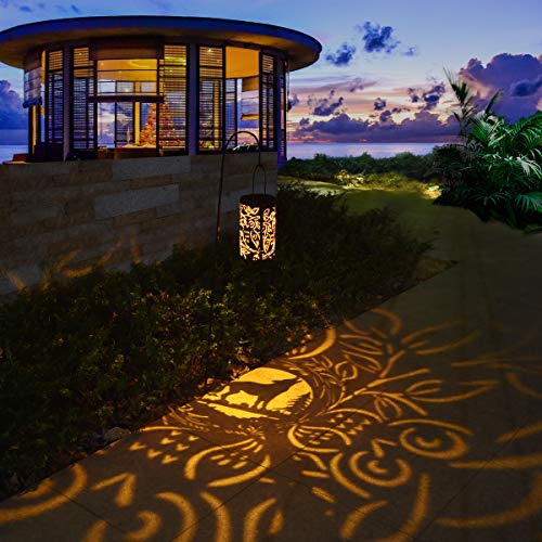 Shengming 2 Pack Hanging Solar Metal LED Lanterns Owl Design Retro Solar Lights with Handle, Outdoor Solar Garden Lights Decor for Yard Tree Fence Patio 20 Lumens Warm White