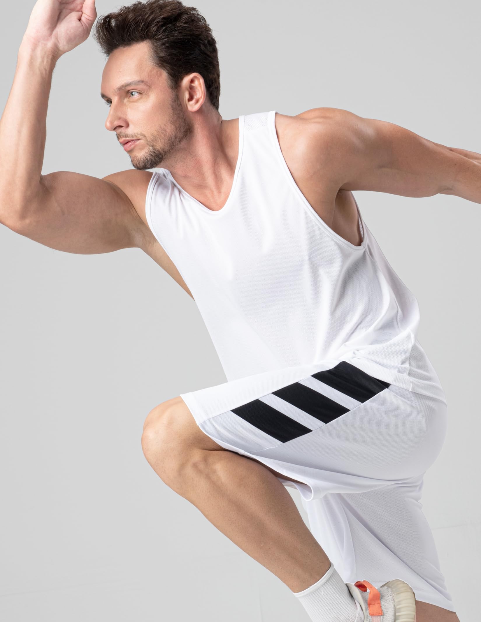 Liberty Imports 5 Pack Men's Quick Dry Athletic Basketball Shorts 9" Inseam with Pockets, Activewear for Workout Gym Running (Set 7, Large) Black/White