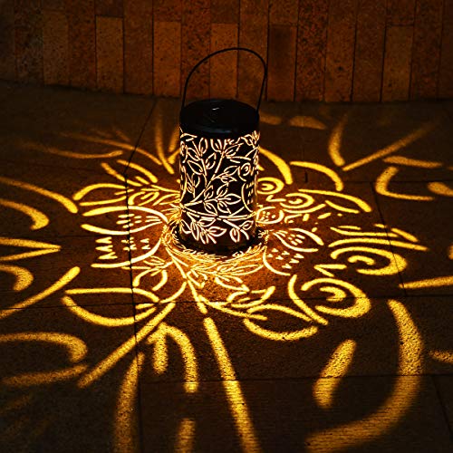 Shengming 2 Pack Hanging Solar Metal LED Lanterns Owl Design Retro Solar Lights with Handle, Outdoor Solar Garden Lights Decor for Yard Tree Fence Patio 20 Lumens Warm White