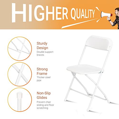 VINGLI 20 Pack White Plastic Folding Chair, Indoor Outdoor Portable Stackable Commercial Seat with Steel Frame 350lb. Capacity for Events Office Wedding Party Picnic Kitchen Dining