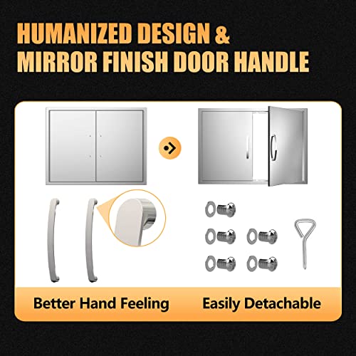 KODOM Outdoor Kitchen Doors 31''W X 24''H,Flush Mount Stainless Steel BBQ Access Doors, Double Grill Access Door for Outdoor Kitchen Cabinets and BBQ Island