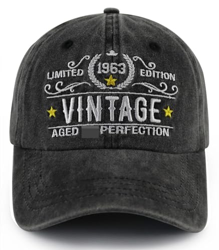61th Birthday Gifts for Women Men, Funny 61 Years Old Birthday Decorations Baseball Cap, Adjustable Embroidery Vintage 1963 Limited Edition Hat, Mothers Day Birthday Gift Ideas for Mom Dad Black